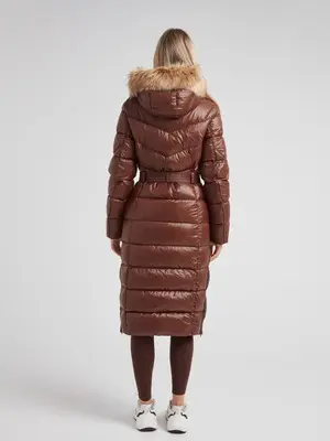 JACK1T Diamond Belted Extra Long Down Coat - Mid Brown/natural