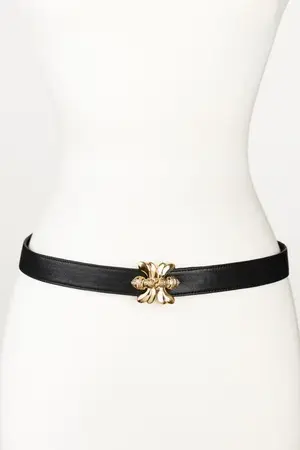 RAINA BELTS Double Bee Clasp Buckle Leather Belt - Black