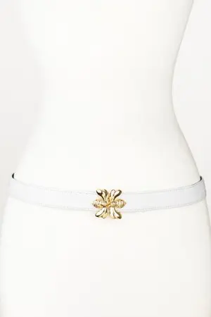 RAINA BELTS Double Bee Clasp Buckle Leather Belt - White