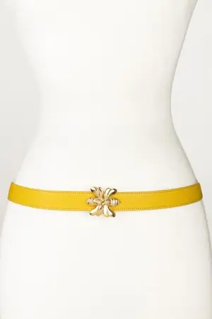 RAINA BELTS Double Bee Clasp Buckle Leather Belt - Yellow