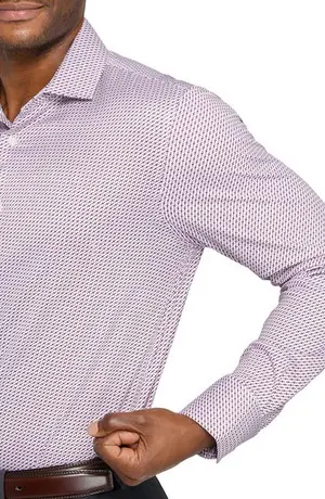 W.R.K Slim Fit Micro Square Print Reworked Cotton Dress Shirt - White/red