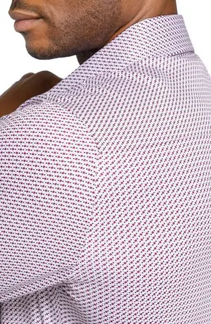 W.R.K Slim Fit Micro Square Print Reworked Cotton Dress Shirt - White/red