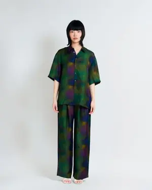 LOST PATTERN Silk Wide-leg Palazzo Pants - Green