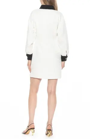 ALEXIA ADMOR Textured Mini Shirtdress With Embellished Collar And Cuffs - Ivory