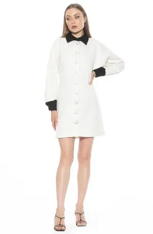 ALEXIA ADMOR Textured Mini Shirtdress With Embellished Collar And Cuffs - Ivory