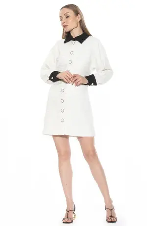 ALEXIA ADMOR Textured Mini Shirtdress With Embellished Collar And Cuffs - Ivory