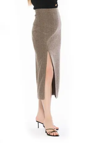 ALEXIA ADMOR Midi Tweed Skirt With Side Slit - Herringbone