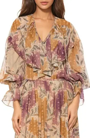 ALEXIA ADMOR Ruffle Draped Blouse - Multi Paisley