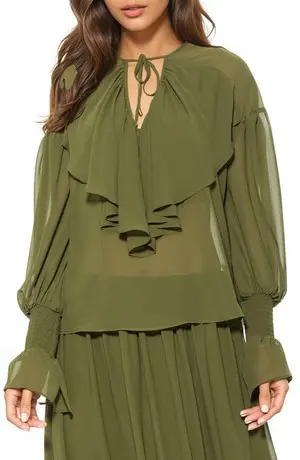 ALEXIA ADMOR Ruffle Draped Blouse - Sage