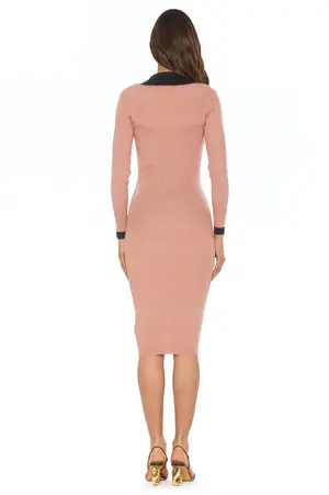 ALEXIA ADMOR Collared Long Sleeve Knit Midi Dress - Camel