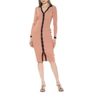 ALEXIA ADMOR Collared Long Sleeve Knit Midi Dress - Camel