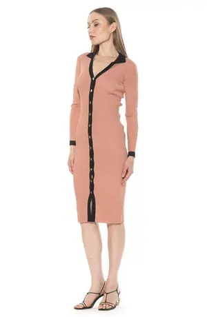 ALEXIA ADMOR Cordelia Knit Long Sleeve Shirtdress - Camel
