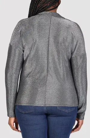 24SEVEN COMFORT APPAREL Cowl Neck Long Sleeve Shimmery Top - Silver
