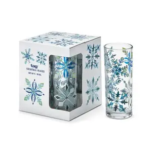 TAG Alpine Glow Snowflake Drinkware Glass Set Of Four - Blue