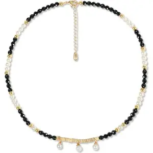 RETRO CHIC Poseidon Beaded Necklace Black & White & Gold