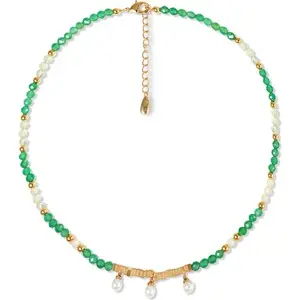 RETRO CHIC Poseidon Beaded Necklace - Green & White & Gold