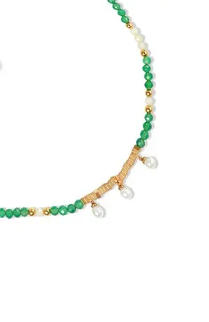 RETRO CHIC Poseidon Beaded Necklace - Green & White & Gold