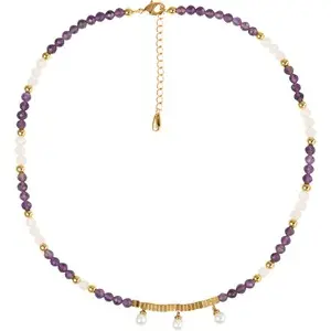 RETRO CHIC Poseidon Beaded Necklace Purple & White & Gold