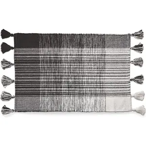 TAG Tassel Plaid Doormat Stylish Home Entryway Rug Black