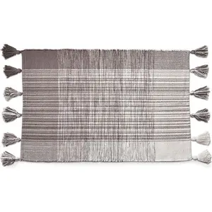 TAG Tassel Plaid Doormat Stylish Home Entryway Rug - Gray