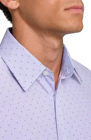W.R.K Regular Fit Stripe Dot Performance Dress Shirt - White/purple