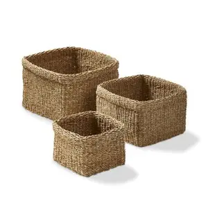 TAG Square Folding Seagrass Basket For Decorative Storage - Beige