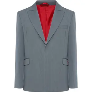 PCFG Cotton Blend Striped Woven Blazer - Grey