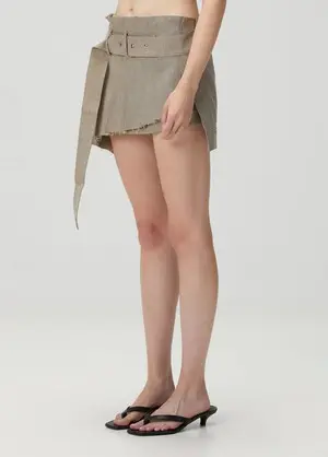 PCFG Linen Blend Super Mini Skirt - Beige Moon Rock