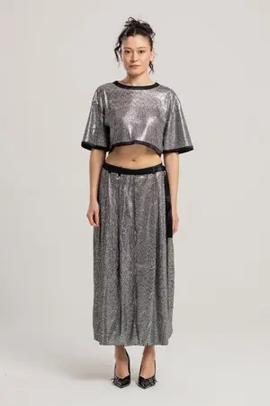 PCFG Sequined Skirt With Contrast Waistband And Slit
