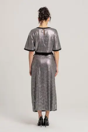 PCFG Sequined Skirt With Contrast Waistband And Slit