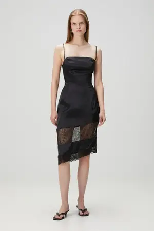 PCFG Pure Silk Dress With Lace Detail - Black