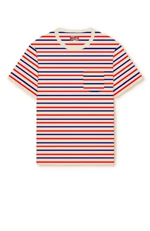 FORTELA Yakut Ribbed Motif T-shirt - Red/blue Stripes