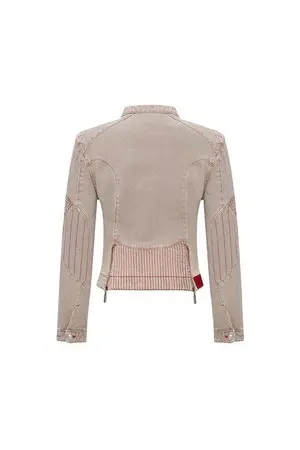 PCFG Pure Cotton Faded Motorcycle Jacket - Beige