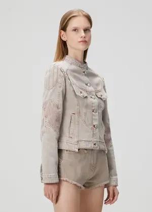 PCFG Pure Cotton Faded Motorcycle Jacket - Beige