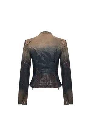 PCFG Pure Cotton Faded Motorcycle Jacket - Blue