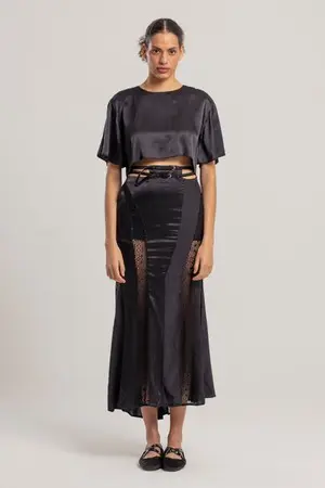 PCFG Pure Silk Maxi Skirt With Lace Insets