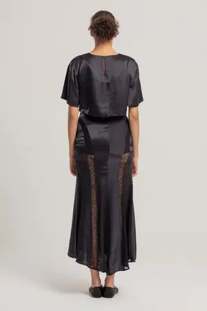 PCFG Pure Silk Maxi Skirt With Lace Insets