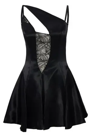 PCFG Asymmetrical Lace Detail Mini Dress - Black