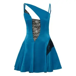 PCFG Asymmetrical Lace Detail Mini Dress - Blue