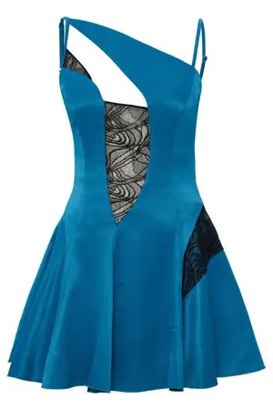 PCFG Asymmetrical Lace Detail Mini Dress - Blue
