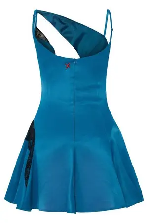 PCFG Asymmetrical Lace Detail Mini Dress - Blue