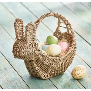 TAG Seagrass Easter Bunny Shaped Basket For Tabletop Decor - Beige