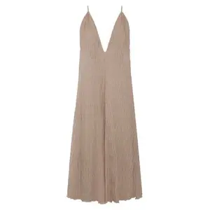 PCFG Maxi Dress With V-neck And Spaghetti Straps - Beige