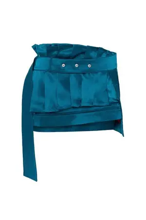PCFG Pure Silk Asymmetrical Pleated Mini Skirt - Blue