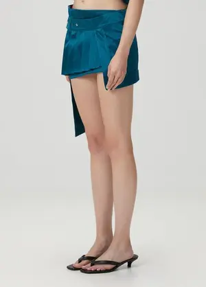 PCFG Pure Silk Asymmetrical Pleated Mini Skirt - Blue