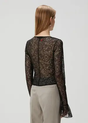 PCFG Long Sleeve Lace Top With Tie Detail