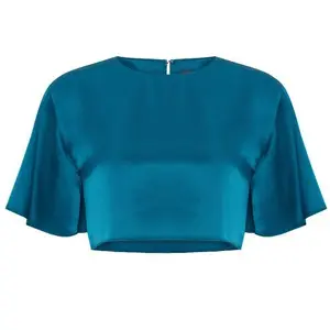 PCFG Pure Silk Oversized Crop Top - Blue Moroccon Blue