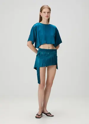 PCFG Pure Silk Oversized Crop Top - Blue Moroccon Blue