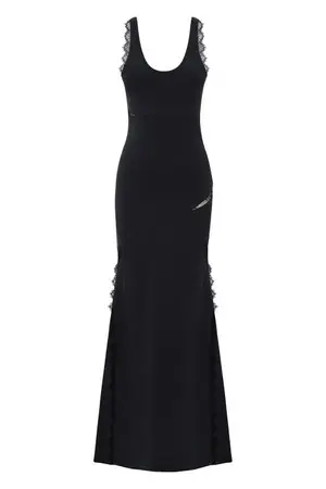 PCFG Fitted Maxi Dress With Lace Trim - Black