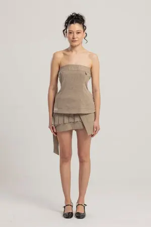 PCFG Linen Blend Strap Top - Beige